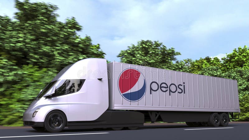 Electric Trailer Truck with Pepsi Logo on the Side. Editorial Loopable ...