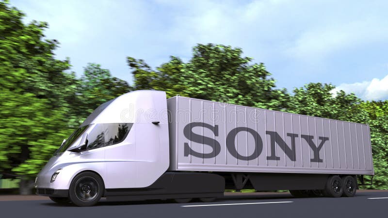 Electric Semi-trailer Truck with SONY Logo on the Side. Editorial ...