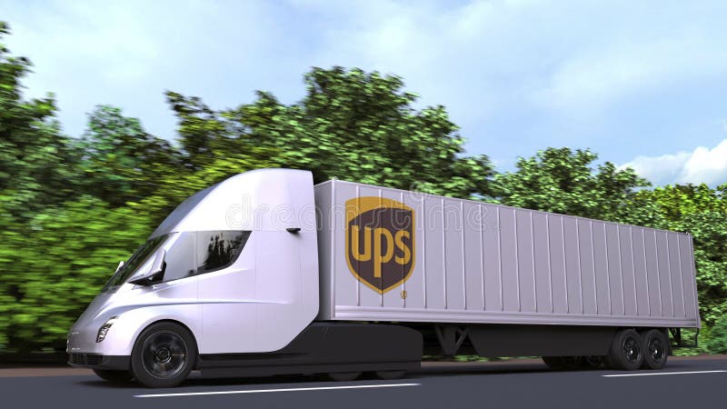 Electric Semi-trailer Truck with UPS Logo on the Side. Editorial ...