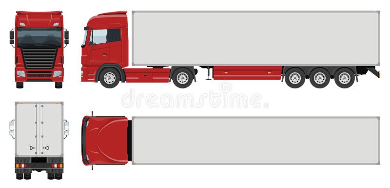 Semi Trailer Truck Vector Template Side, Front, Back Top View Stock ...