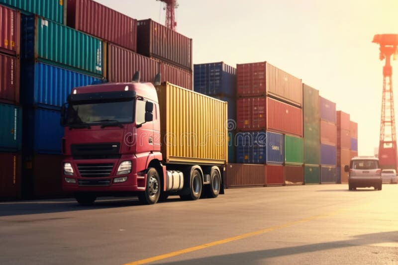 Semi Trailer Trucks Parked Loading at Dock Warehouse. Shipping Cargo ...