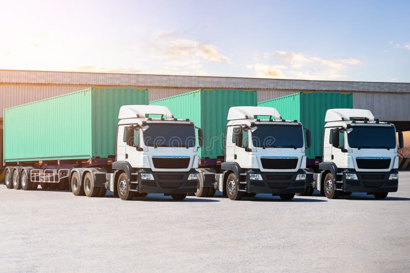 Semi Trailer Trucks on the Parking Lot at the Warehouse. Shipping Cargo ...