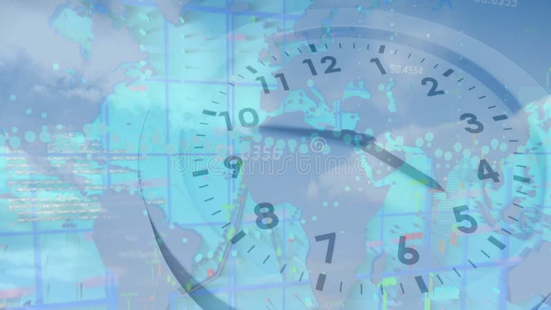 Semi-transparent Clock Face Floating Over World Map Grid, Showing ...