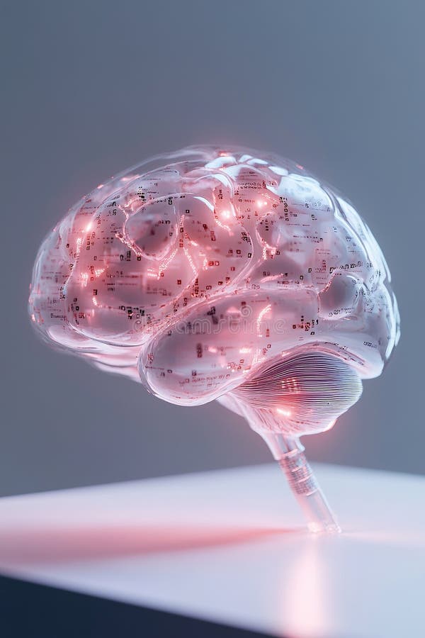 A Semi-transparent Glowing Brain Displays Intricate Financial Data ...