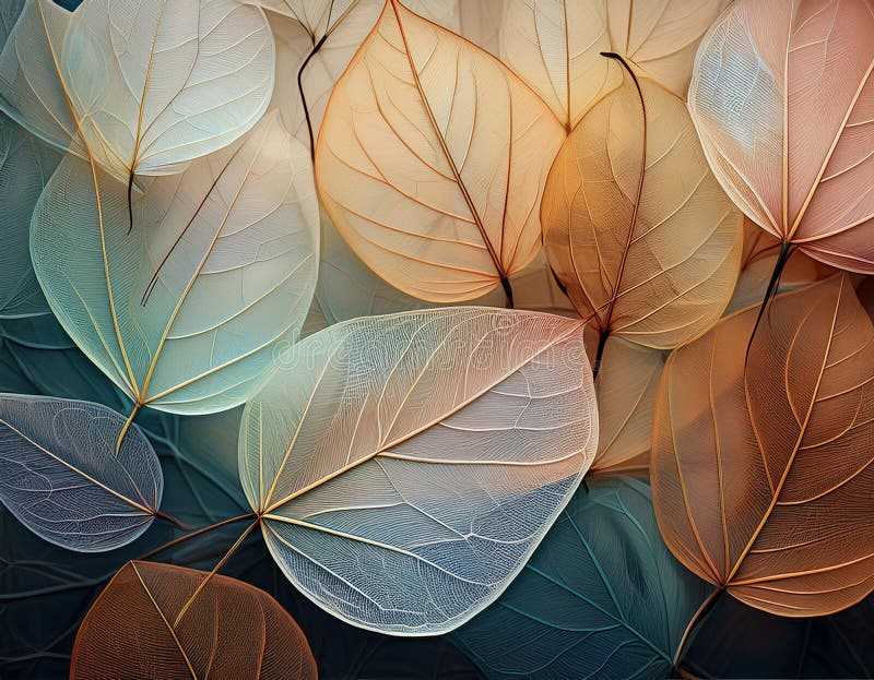 Semi Transparent Leaf Skeletons Layered Design Emphasizing Delicate ...