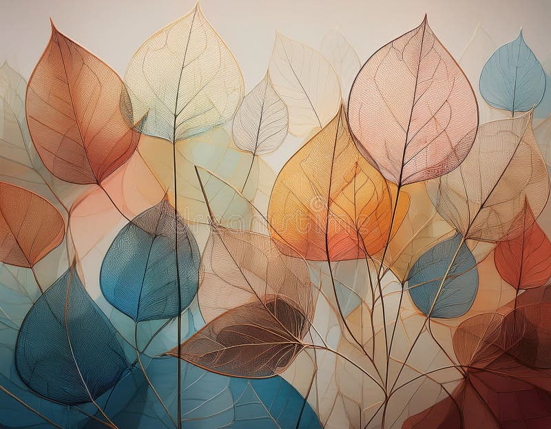 Semi Transparent Leaf Skeletons Layered Design Emphasizing Delicate ...