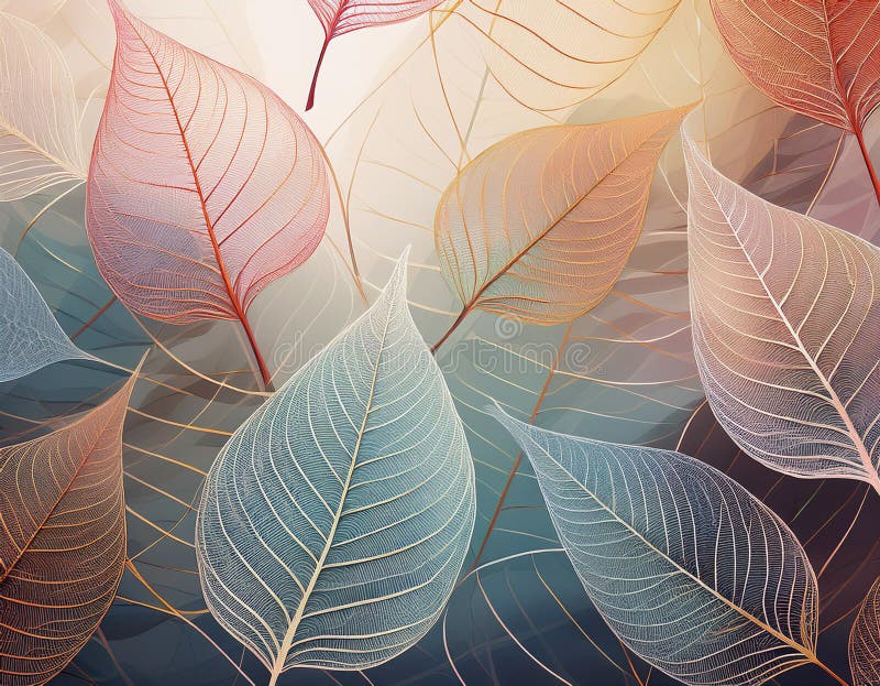 Semi Transparent Leaf Skeletons Layered Design Emphasizing Delicate ...