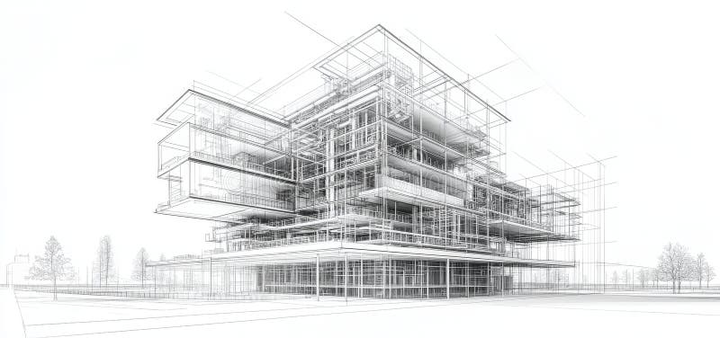 A Semi-transparent Wireframe of a Sophisticated Industrial Plant ...