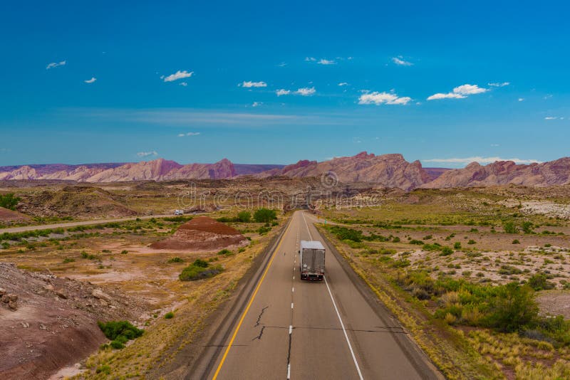 Semi-truck on Desert Highway in Utah Stock Photo - Image of road, rural ...