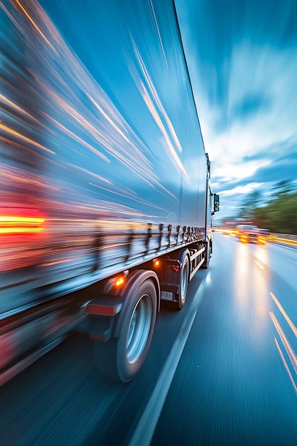 A Semi Truck Driving Down a Highway at Night Stock Image - Image of ...