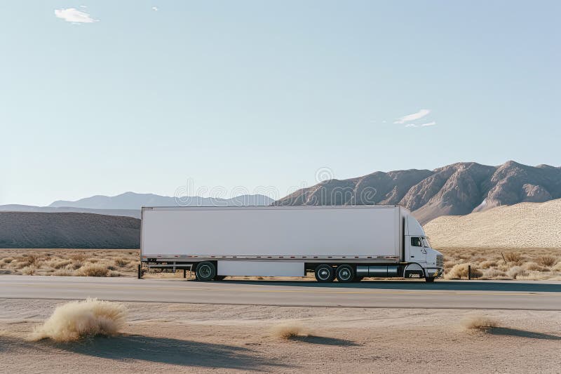 A Semi Truck is Driving Down a Road in a Desert. Stock Image - Image of ...