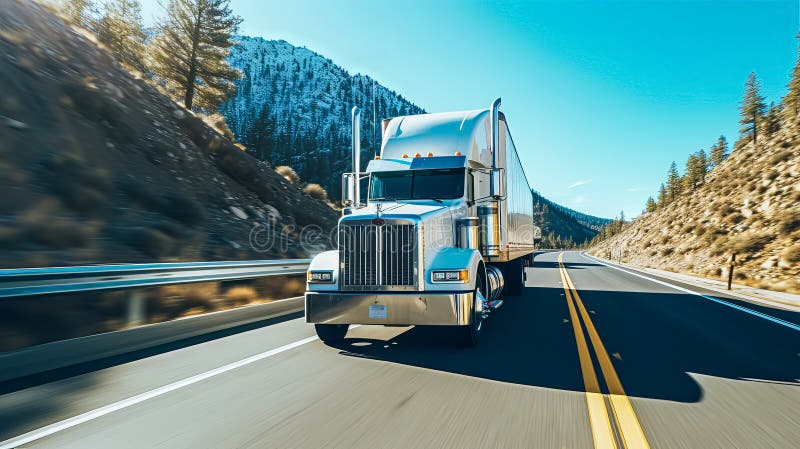 A Semi Truck is Driving Down a Road in a Field. Stock Photo - Image of ...