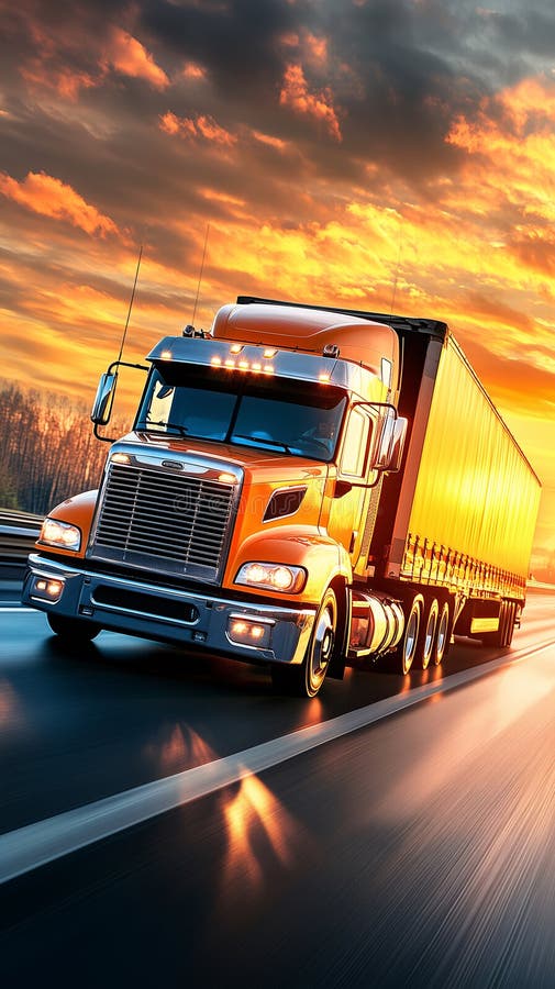 Semi-truck Driving Fast on a Highway Stock Illustration - Illustration ...