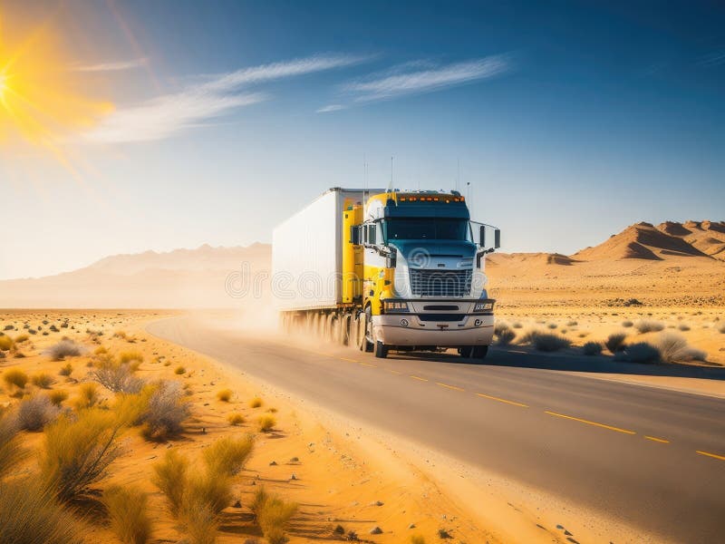 Semi Truck Driving Fast on Long Road. Ai Generative Stock Illustration ...