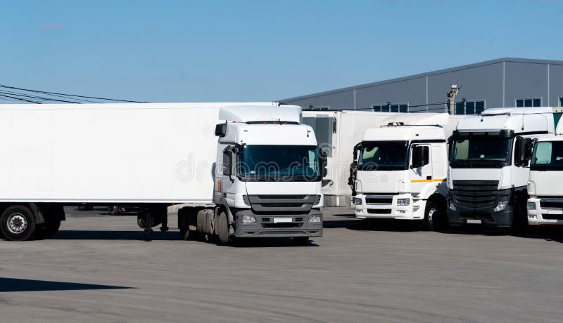Semi Truck Fleet at the Logistics Center Stock Image - Image of company ...