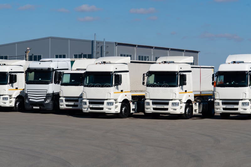 Semi Truck Fleet at the Logistics Center Stock Photo - Image of service ...
