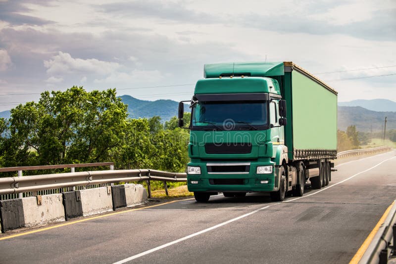 Semi-truck Moving Over the Bridge Stock Photo - Image of cargo, deliver ...