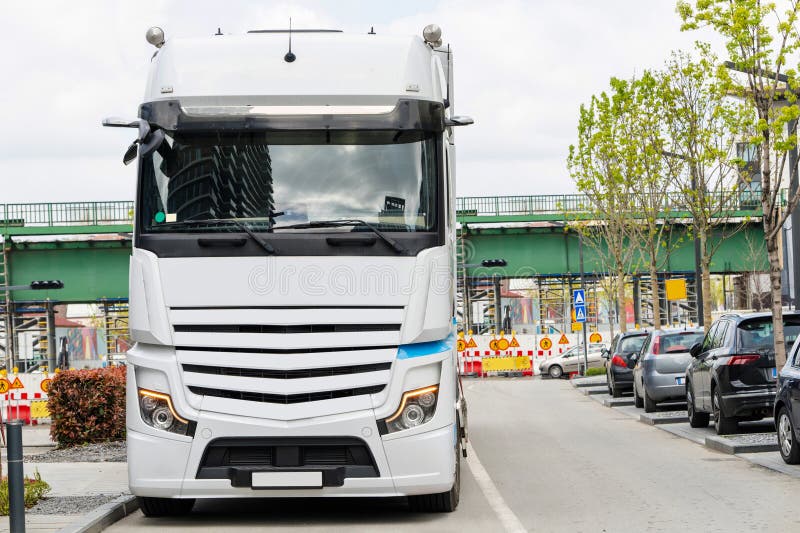 Semi Truck on a Street during Road Construction Stock Photo - Image of ...