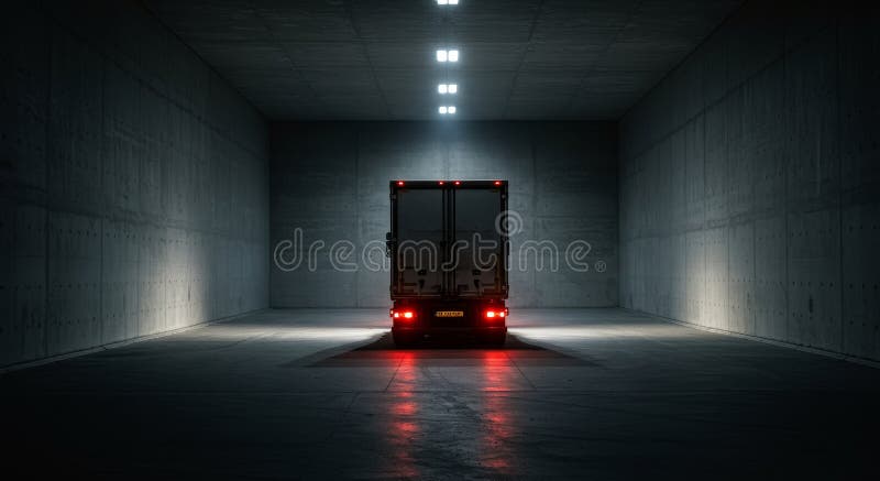Semi Truck in Warehouse Loading Dock a Dark of a Semitruck Trailer ...