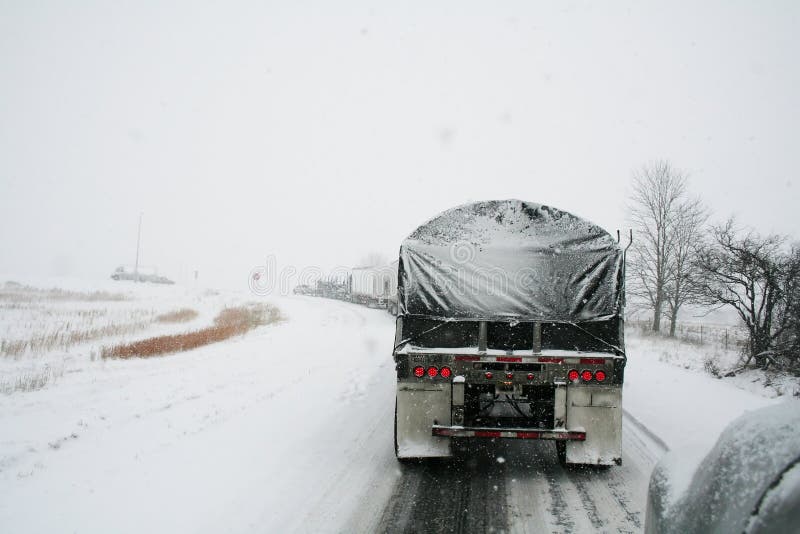 Semi Trucks Slowly Trudge Down the Highway Stock Photo - Image of road ...