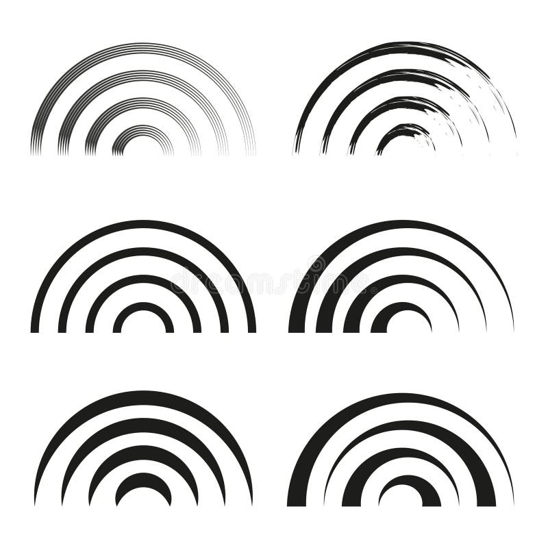 Semicircle Line Patterns Set. Black and White Vector Designs. Various ...