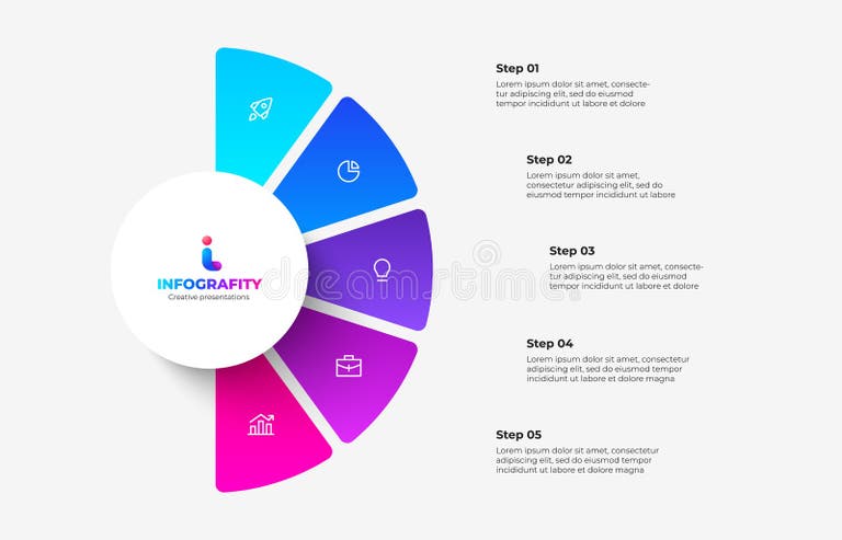 Semicircle Pie Chart Divided into 5 Parts. Concept of Five Step ...