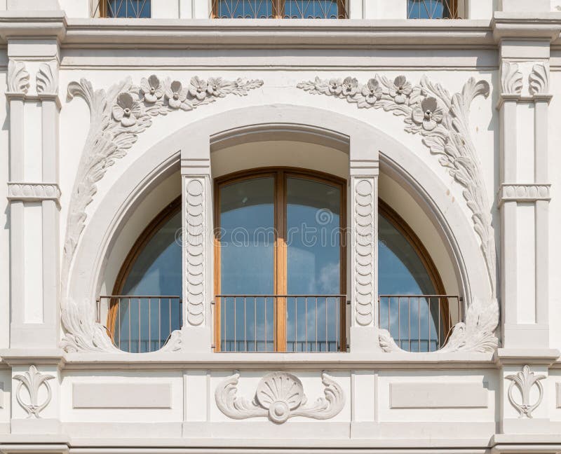 Semicircle White Window Crossed by Decorated Columns. Stock Photo ...