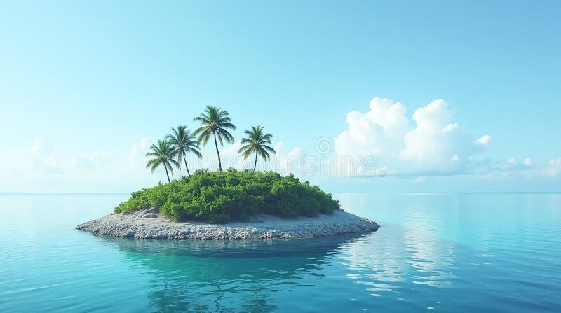 A Semicircular Island with Four Coconut Tree. the Island is Floating in ...