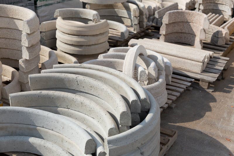 Semicircular Rings Made of Concrete on Pallets of Hardware Store Stock ...