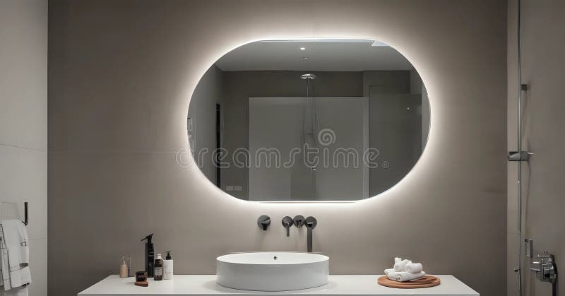 A Semicircular Smart LED Circle Mirror Illuminates a Serene Bathroom ...
