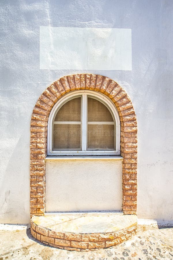 Semicircular Window Arch on Santorini Island in Greece Against White ...