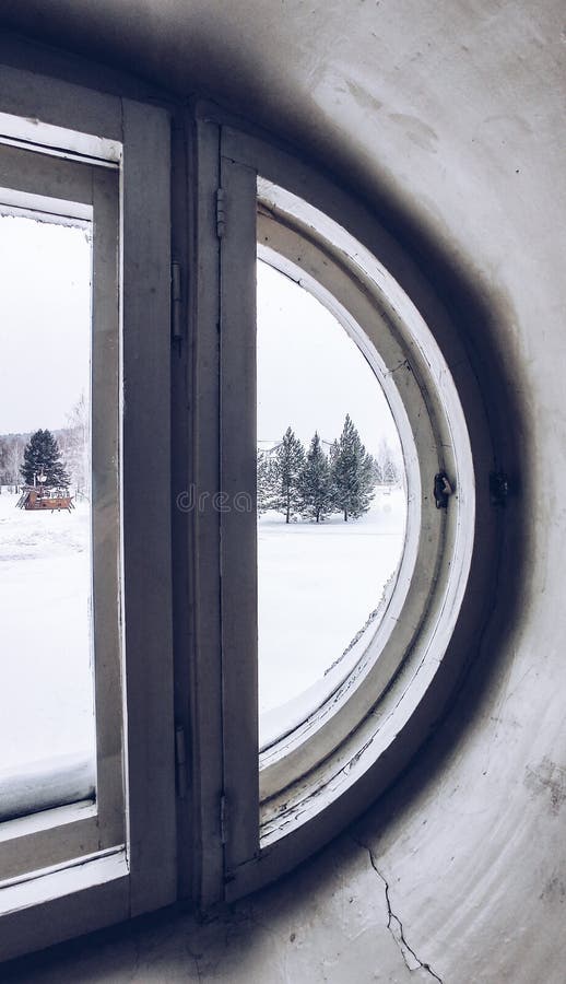 Semicircular Window Overlooking the Winter Stock Photo - Image of ...