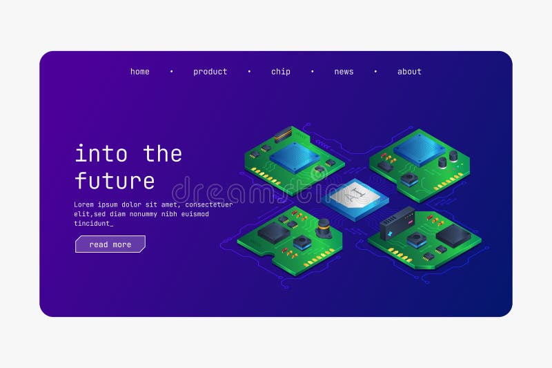 Semiconductor Chip Landing Page in Isometric View Stock Illustration ...