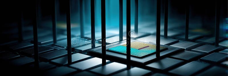 Semiconductor Chip Secured Behind Trade Bars Illustrating Technology ...
