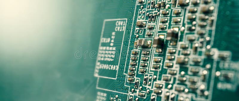 Semiconductor. Cpu Chip Located on the Green Motherboard of the ...