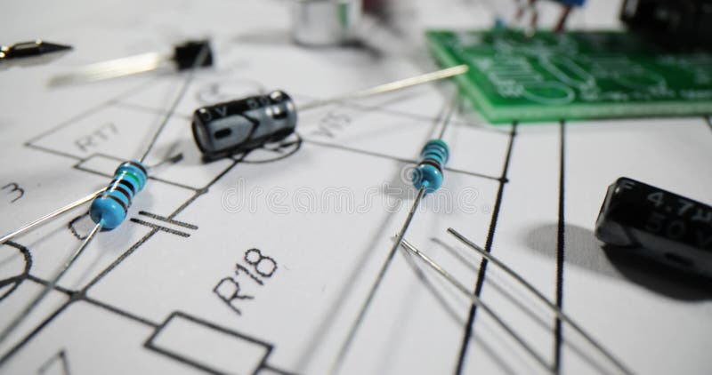 Semiconductor Devices on Electrical Scheme in Workshop Stock Video ...