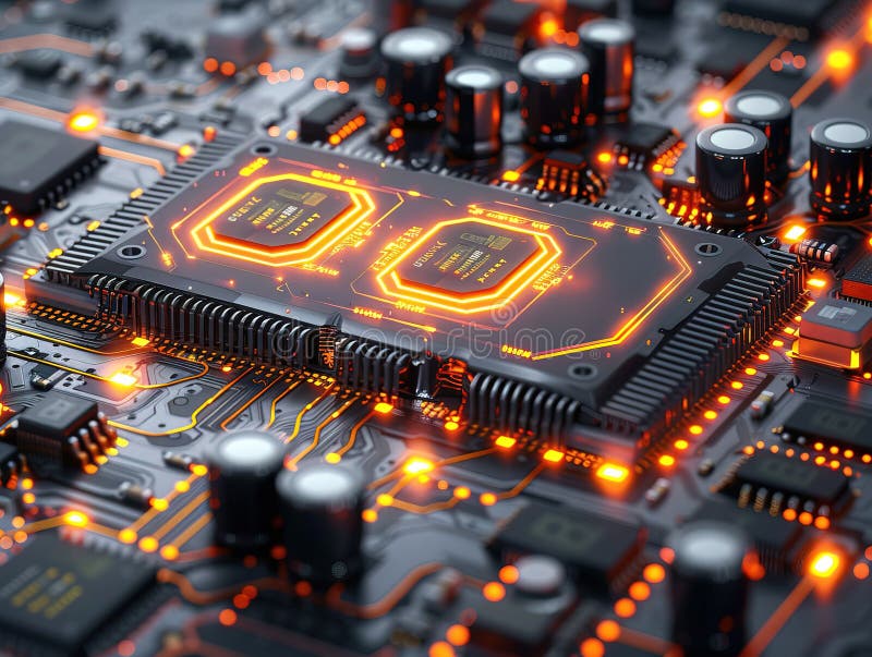 Semiconductor Industry Conception Hightech Computer Board with Chip ...