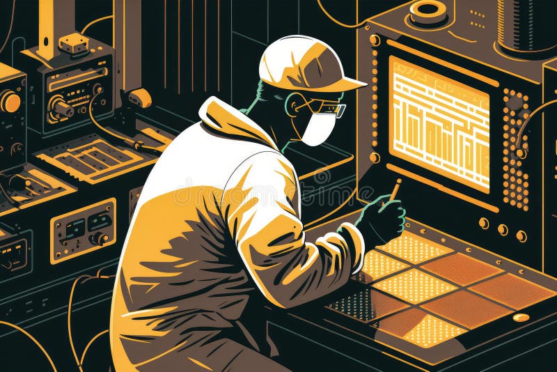Semiconductor Manufacturing Plant with a Close-up of an Engineer in a ...