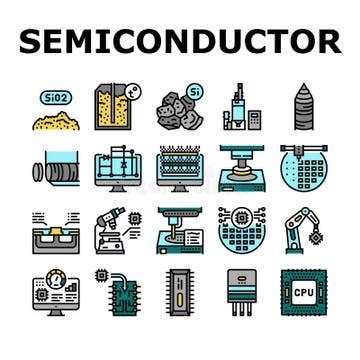 Semiconductor Manufacturing Plant Icons Set Vector Stock Vector ...