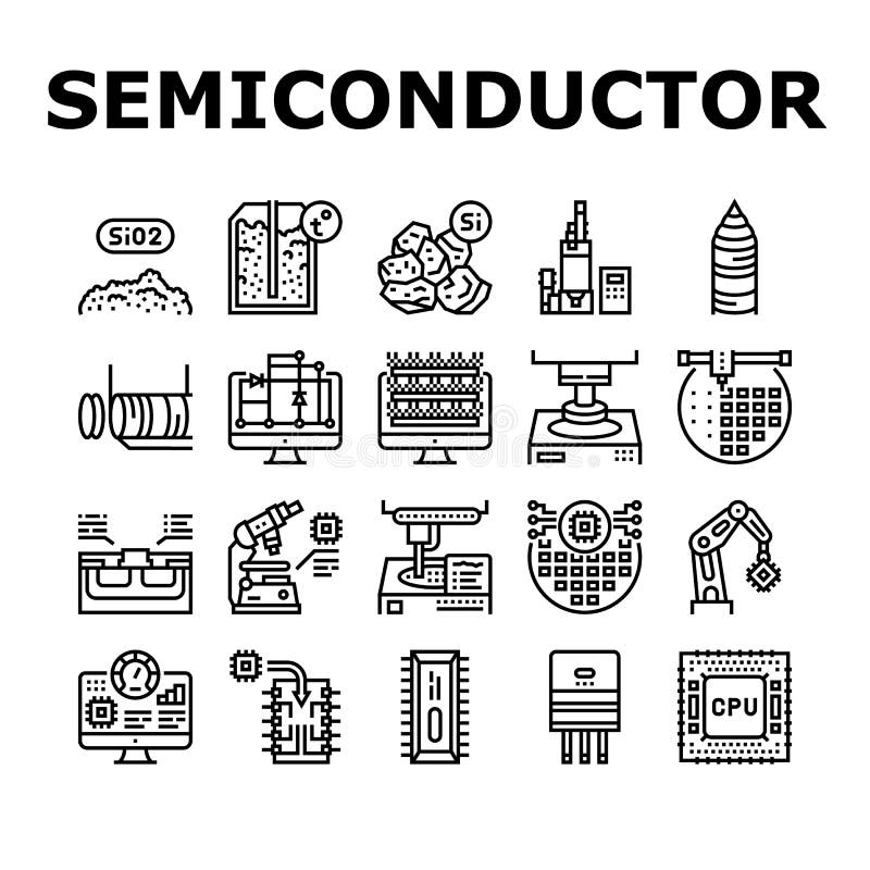 Semiconductor Manufacturing Plant Icons Set Vector Stock Vector ...