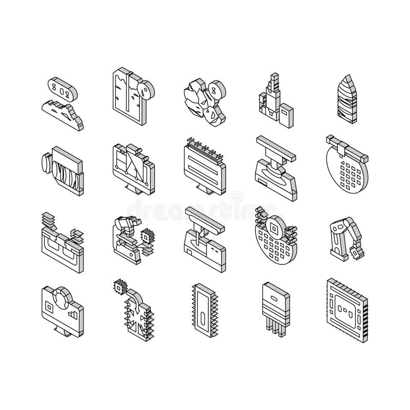 Semiconductor Manufacturing Plant Isometric Icons Set Vector Stock ...