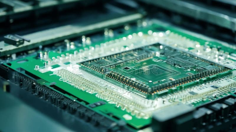 Semiconductor Production Line Robot Arms Assembles Circuit Boards ...