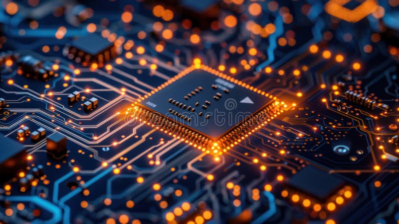 Semiconductor Universe: Wide Angle View on Dark Blue Background Stock ...