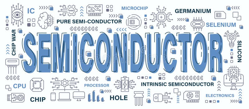 Semiconductor . Word with Line Icon Art Banner Style . Editable Stroke ...