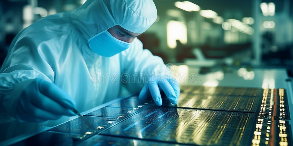 Semiconductor Worker in Silicon Chip Manufacturing Stock Illustration ...