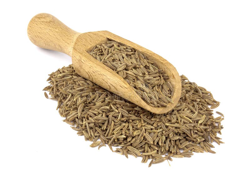 Semilla De Comino En La Cucharada De Madera Aislada En El Fondo Blanco ...