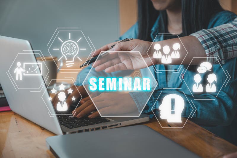 Business Team Working on Laptop Computer on Office Desk with Seminar ...