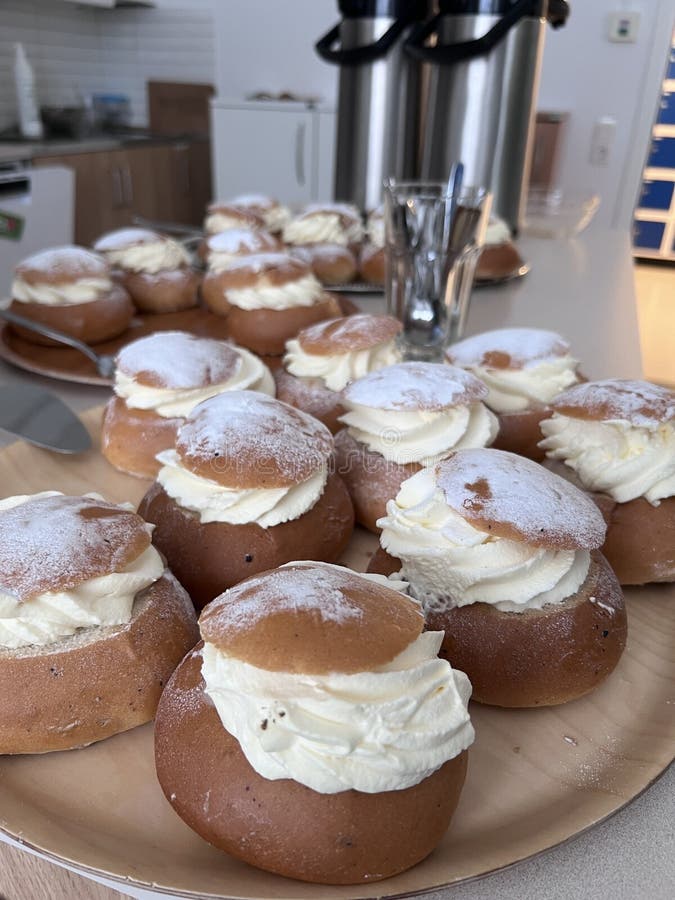 Semla donuts with cream stock image. Image of culinar - 308325725