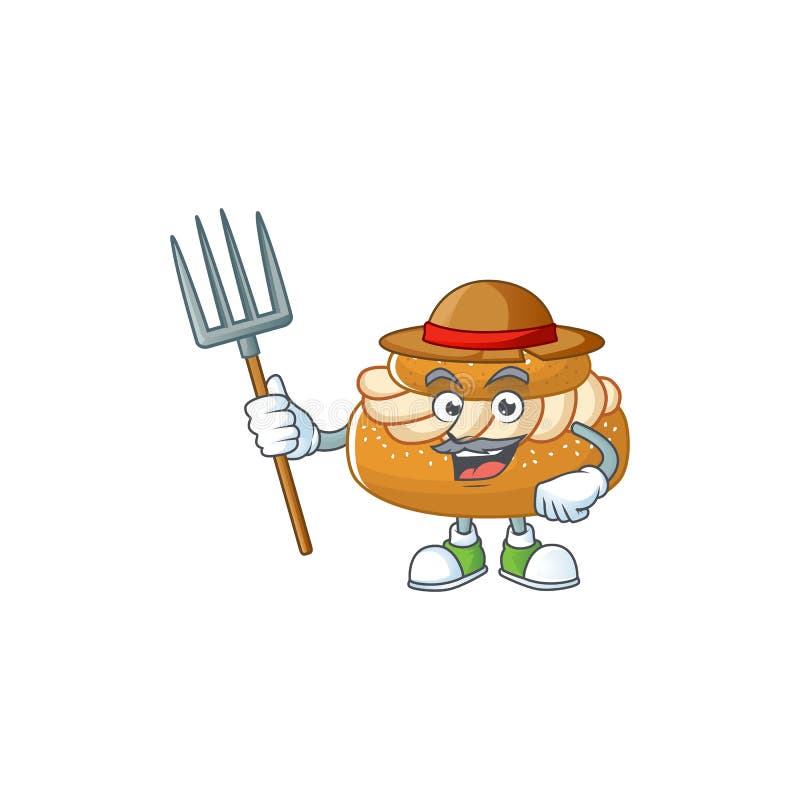 Semla in Farmer Mascot Design with Hat and Pitchfork Stock Vector ...