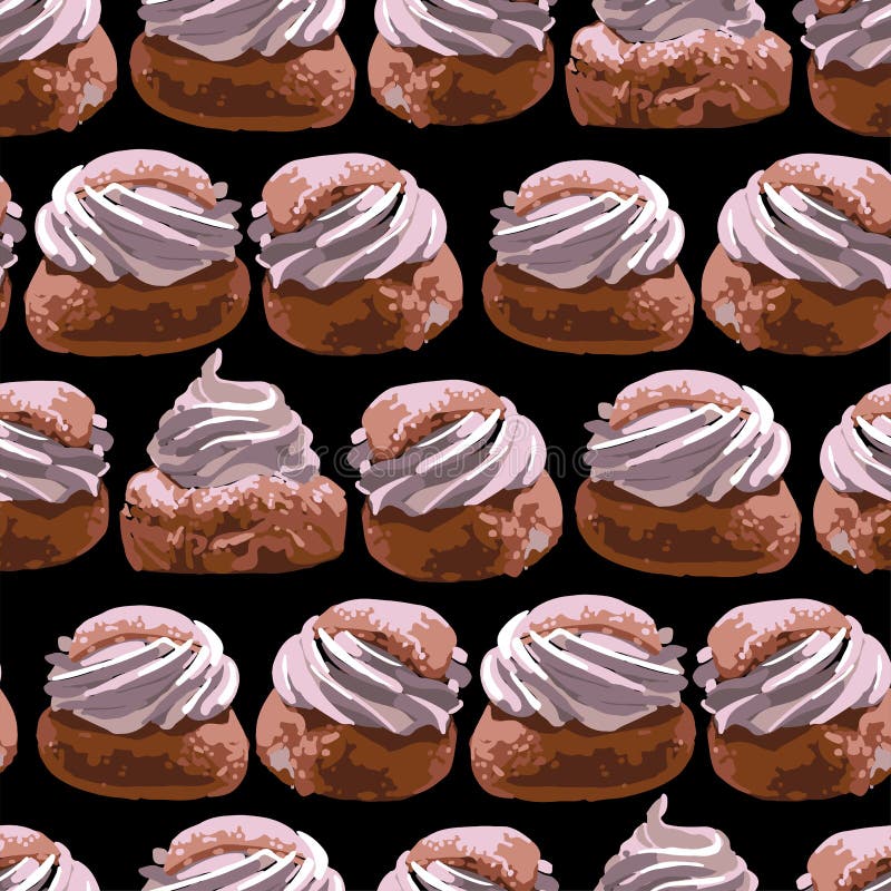 Semla. Traditional Swedish Dessert with Whipped Cream Stock Vector ...